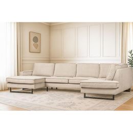 OTTO home Wohnlandschaft &raquo;Pinto, 350 cm, U-Form, XXL, mit Ottomanen&laquo; Cord, Chenille, Lederoptik, mit Keder, Metallf&uuml;&szlig;e, Wellenunterfederung grau Luxus