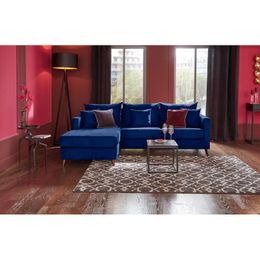 Home Affaire Ecksofa &raquo;Renesse L-Form&laquo; lose Kissen, Keder an Sitzkissen blau Samtvelours 100% Polyester;Luxus-Microfaser ALTARA NUBUCK (100% Polyester)