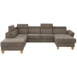 OTTO home Wohnlandschaft &raquo;Conville U-Form&laquo; Kopfteilverstellung wahlweise mit Schlaffunktion und Bettkasten braun 100% Polyester B/H/T: 322cm x 84cm x 