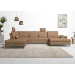 OTTO home Wohnlandschaft &raquo;Costello U-Form, B: 363 cm mit Sitztiefen-, Armteilverstellung &&laquo; 3 Nierenkissen, optional Schlaffunktion & Bettkasten braun