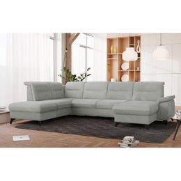 Sit & More sit&more Wohnlandschaft &raquo;Astoria U-Form&laquo; wahlweise mit motorischer Relaxfunktion grau 100% Polyester B/H/T: 329cm x 91cm x 225cm, Flachgewebe, 