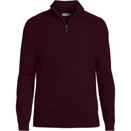 LANDS' END Merino-Pullover mit Rei&szlig;verschluss, Herren, size: regular, Rot, Wolle, by Lands' End