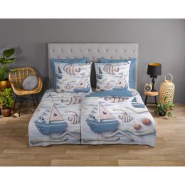Good Morning Wendebettw&auml;sche &raquo;Maritim&laquo; 2 Stk. Baumwolle, Renforc&eacute;, 135x200, Rei&szlig;verschluss, Wendeoptik, Maritim Blau blau Renforc&eacute;, Obermaterial: 100%