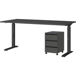 Germania B&uuml;rom&ouml;bel-Set &raquo;Lemont&laquo; 2 tlg. Set bestehend aus h&ouml;henverstellbarem Schreibtisch und Rollcontainer grau Holzwerkstoff, Kunststoff, Metall B/H/
