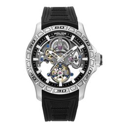Police Herren Automatikuhr &raquo;Spirit&laquo; Armbanduhr, Herrenuhr, Mechanische Uhr, Silikonarmband, analog Einheitsgr&ouml;&szlig;e