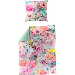 Bierbaum Wendebettw&auml;sche &raquo;Colorful Flowers&laquo; 2 Stk. mit floralem Digitalprint bunt Mako-Satin, Obermaterial: 100% Baumwolle B/L: 155cm x 220cm, 1 Stk.,