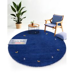 CarpetFine Wollteppich &raquo;Gabbeh Uni, auch als L&auml;ufer und Rund erh&auml;ltlich&laquo; rund 15 mm H&ouml;he reine Wolle, handgewebt, Gabbeh Loom Tiermotiv, gro&szlig;e 