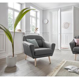 OTTO home Sessel &raquo;Bille&laquo; mit Naht im R&uuml;ckenkissen und Eiche-Beinen, Design by Morten Georgsen grau Samtoptik (100% Polyester);Struktur (100% Polyester