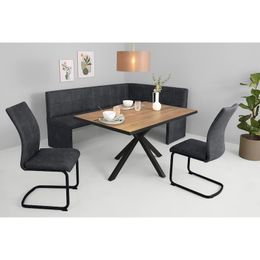 Hela Essgruppe &raquo;SPREE&laquo; 4 Stk. tlg. Esstisch 140x90 cm mit Dickkante, Microfaserbezug braun Microfaser, linksb&uuml;ndig