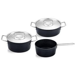 Fissler Topf-Set &raquo;Adamant &laquo; Set, Kochtopf 20 + Bratentopf 24 + Stielkasserolle 18cm oD, 3 Stk. tlg. Aluminium schwarz Einheitsgr&ouml;&szlig;e