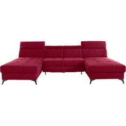 OTTO home Wohnlandschaft &raquo;Cardiz U-Form&laquo; inkl.Kopfteilverstellung und Federkern wahlweise mit Schlaffunktion rot Webstoff (100% Polyester);Luxus-