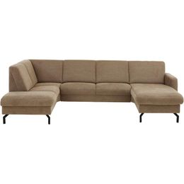 Die PlanBar Wohnlandschaft &raquo;PP-PF25099, U-Form, Breite 307cm&laquo; Wahlweise mit Kopfst&uuml;tzen, Stauraum und motorischer Vorziehbank braun 94% Polyester, 6% 