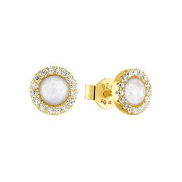 Amor Damen Paar Ohrstecker &raquo;Golden Opal&laquo; mit Opal, Zirkonia (synth.) gold 6,5mm, Silber 925 (Sterlingsilber)