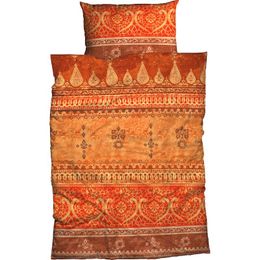 CASATEX Bettw&auml;sche &raquo;Indi&laquo; 3 Stk. romantisch, orientalisch, weich und gem&uuml;tlich orange Satin, Obermaterial: 100% Baumwolle B/L: 200cm x 200cm, 1 Stk., 