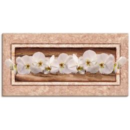 Artland Leinwandbild &raquo;Wei&szlig;e Orchideen braun gold&laquo; Blumen 1 Stk. tlg. auf Holzrahmen gespannt wei&szlig; Leinwand B/H/T: 100cm x 50cm, Leinwandbild Blumen Querformat