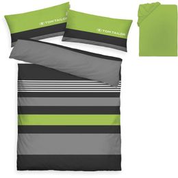 Tom Tailor HOME Bettw&auml;sche &raquo;Carl in Gr. 135x200 oder 155x220 cm&laquo; 3 mit GRATIS-Zugabe: Spannbettlaken, 100% Baumwolle, mit Rei&szlig;verschluss gr&uuml;n Renforc&eacute;