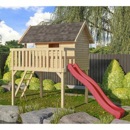 Akubi Spielturm &raquo;Fidel&laquo; BxTxH: 198x243x329,5 cm, mit Rutsche in rot beige Holzwerkstoff Einheitsgr&ouml;&szlig;e