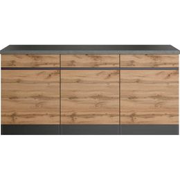 KOCHSTATION Unterschrank &raquo;KS-Riesa&laquo; Breite 180 cm, MDF-Fronten braun Holzwerkstoff grafitgrau, B/H/T: 180cm x 86cm x 60cm, Schubladen: 3 Stk. T&uuml;ren: 3