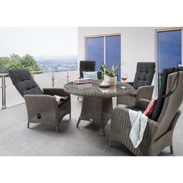 Destiny Garten-Essgruppe &raquo;PALMA LUNA 4 HL + Tisch &Oslash; 100x75cm vintage grau&laquo; Set, 5 Stk. tlg. Aluminium, Polyrattan grau Aluminium, Polyester, Polyrattan 