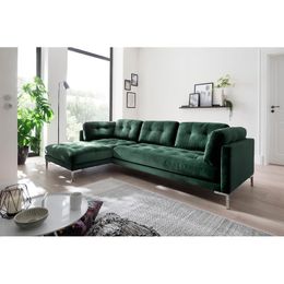 Trends by HG Ecksofa &raquo;Landau L-Form&laquo; in Cord-Stoff mit Metallfu&szlig; gr&uuml;n B/H/T: 275cm x 75cm x 158cm, Microvelours, Recamiere links