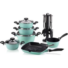 Kr&uuml;ger Topf-Set &raquo;Aluguss Topf- und Pfannenset inkl. praktischen K&uuml;chenhelfern, 17 tlg.&laquo; Set, Fleischtopf 16/18/20/24cm, Stieltopf 16cm Steakpfanne 7 
