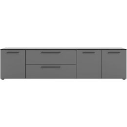 Lowboard &raquo;mit Schwarz matten Metallgriffen&laquo; grau Holzwerkstoff, Metall B/H/T: 225cm x 55cm x 40cm, 1 Stk., 3 Stk.