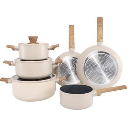 Hanseatic Topf-Set &raquo;ALU SCANDI, mit Antihaftbeschichtung&laquo; Set, Stielkasserolle 16 cm, Kochtopf 16/20/24 cm, Bratpfanne 24/28 cm, 9 tlg. Aluminium beige 