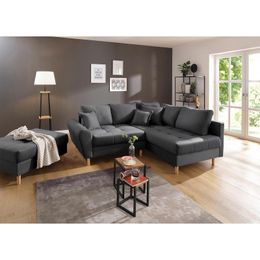 Home Affaire Ecksofa &raquo;Rice L-Form, B: 223 cm - OTTO. Verl&auml;ssliche Qualit&auml;t.&laquo; Set: Sofa & Hocker, 3 Zierkissen, Federkern grau Luxus-Microfaser (100% 