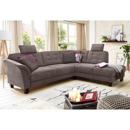 Home Affaire Ecksofa &raquo;Trondheim L-Form&laquo; mit Federkern und Knopfheftung im R&uuml;cken, F&uuml;&szlig;e Buche dunkel grau Struktur fein (100% Polyester);Flachgewebe (