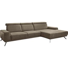 Die PlanBar Ecksofa &raquo;PN-EM22041 L-Form&laquo; wahlweise motorisches Canape oder Sitztiefenverstellung grau B/H/T: 335cm x 89cm x 188cm, Anilinleder Stoff, 