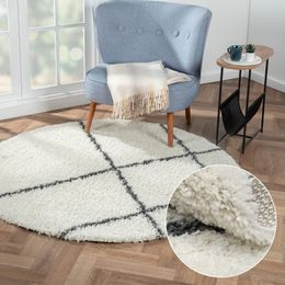 MyFlair Hochflor-Teppich &raquo;My Shaggy Raute&laquo; rund 37 mm H&ouml;he Shaggy, Scandi Rauten Design, leicht gl&auml;nzend, extra flauschig beige Polypropylen (PP) B : 120cm &Oslash; 