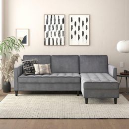 Ecksofa &raquo;Presley, L-Form,&laquo; Ecksofa mit Bett-Funktion und Stauraum, verstellbare R&uuml;ckenlehne grau Veloursstoff 100% Polyester B/H/T: 213cm x 83cm x 