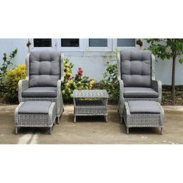Garden Pleasure Garten-Essgruppe &raquo;, Sessel-Set &raquo;VALENCIA&laquo;&laquo; Set, 2 Sessel, 2 Hocker, Tisch LxB: 48x50 cm, inkl Auflagen grau Stahl, Wicker/Kunststoffgeflecht 