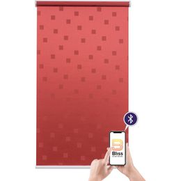 SUNLINES Elektrisches Rollo &raquo;Funky Square&laquo; blickdicht mit Bohren freih&auml;ngend appgesteuert via Bluetooth, mit Akku und Motor, wei&szlig;er Fallstab rot 