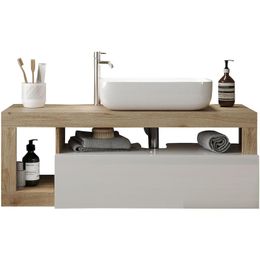 Welltime Waschtisch &raquo;Hamburg&laquo; 1 Schubkasten, Breite 110 cm, Soft-Close, inkl. Keramik-Aufsatzbecken braun Korpus Schubkastenelement: Weiss Melamin,