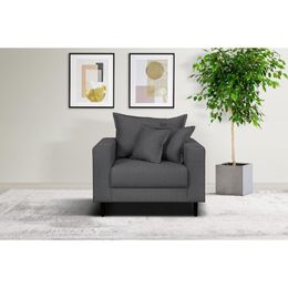 Home Affaire Sessel &raquo;VEYRAS Loungesessel, Ma&szlig;e B/T/H: 95/84/76 cm&laquo; mit Wellenunterfederung, incl. Kissen grau 100% Polyester Struktur, B/H/T: 95cm x 