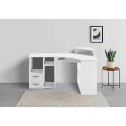 VOGL M&ouml;belfabrik Schreibtisch &raquo;Sam&laquo; Eckschreibtisch, Tastaturauszug, Monitoraufsatz & opt. Towerfach wei&szlig; B/H/T: 137cm x 87cm x 73cm,mit Towerfach