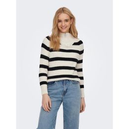 Only Damen Only Stehkragenpullover &raquo;ONLLEISE FREYA LS ZIP HIGH NECK KNT NOOS&laquo; mit Streifenmuster beige XL