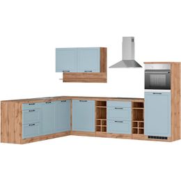 KOCHSTATION Winkelk&uuml;che &raquo;KS-Lana&laquo; Stellbreite 240/300 cm, wahlweise mit E-Ger&auml;ten blau B/H/T: 240cm x 200cm x 300cm,mit Induktionskochfeld