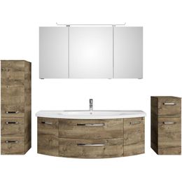Badm&ouml;bel-Set &raquo;Serie 4010 4-teilig Keramik-Waschtisch mit LED-Spiegelschrank&laquo; Set braun Holzwerkstoff B/H/T: 204cmcm x 200cmcm x 49,5cmcm