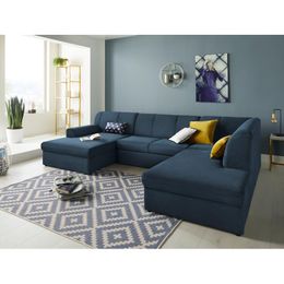 DOMO collection Wohnlandschaft &raquo;Topper, elegant und zeitlos, komfortabel, U-Form&laquo; wahlweise mit Bettfunktion blau B/H/T: 320cm x 78cm x 213cm, 