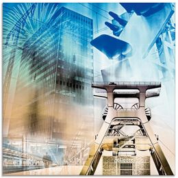 Artland Glasbild &raquo;Essen Skyline Abstrakte Collage II&laquo; Architektonische Elemente 1 Stk. tlg. in verschiedenen Gr&ouml;&szlig;en blau B/H/T: 50cm x 50cm, Glasbild 