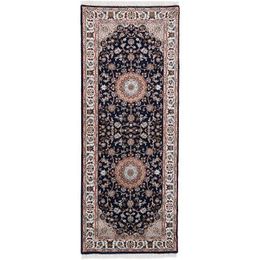 Orientteppich &raquo;Nain, auch als L&auml;ufer&laquo; rechteckig 15 mm H&ouml;he handgekn&uuml;pft, mit Fransen, reine Wolle, Wohnzimmer blau Wolle B : 80cm 1 Stk., 15mm, L: 