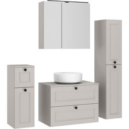 Nobilia Badm&ouml;bel-Set &raquo;Cascada&laquo; Set, inkl. Aufsatzwaschbecken und Spiegelschrank mit Beleuchtung, 4 Stk. tlg. beige B/H/T: 160cmcm x 184cmcm x 48,2cmcm