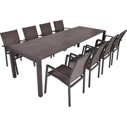 Garden Pleasure Garten-Essgruppe &raquo;SOPHIA&laquo; 1x Ausziehtisch, 8x Stapelstuhl, 9 Stk. tlg. Ausziehbarer Tisch, St&uuml;hle stapelbar, geeignet f&uuml;r 8 Personen grau Aluminium 