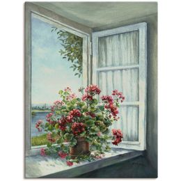 Artland Wandbild &raquo;Geranien am Fenster&laquo; Blumen 1 Stk. tlg. als Leinwandbild, Poster in verschied. Gr&ouml;&szlig;en wei&szlig; B/H/T: 30cm x 40cm, Leinwandbild Blumen, 1 Stk.