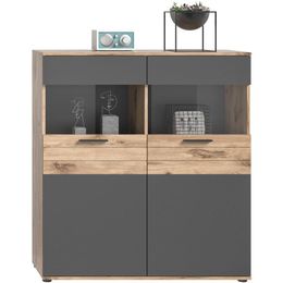 Home Affaire Vitrine &raquo;Riga&laquo; H&ouml;he 122 cm braun FSC -zertifizierter Holzwerkstoff Nox Oak NB, B/H/T: 110cm x 122cm x 37cm