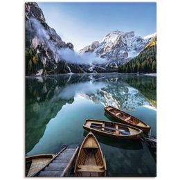 Artland Wandbild &raquo;Pragser Wildsee in S&uuml;dtirol&laquo; 1 Stk. tlg. als Alubild, Leinwandbild in verschied. Gr&ouml;&szlig;en blau B/H/T: 45cm x 60cm, Leinwandbild Hochformat, 1 
