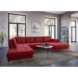 Sit & More sit&more Wohnlandschaft &raquo;Bendigo U-Form&laquo; inklusive Sitztiefenverstellung, Bodenfreiheit 12 cm, in 2 Fu&szlig;farben rot B/H/T: 332cm x 84cm x 226cm, 