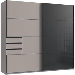 wimex Schwebet&uuml;renschrank &raquo;Tilburg&laquo; mit Glaselementen schwarz Holzwerkstoff Saharagrau, B/H/T: 225cm x 208cm x 65cm, Schubladen: 3 Stk. T&uuml;ren: 2 Stk.